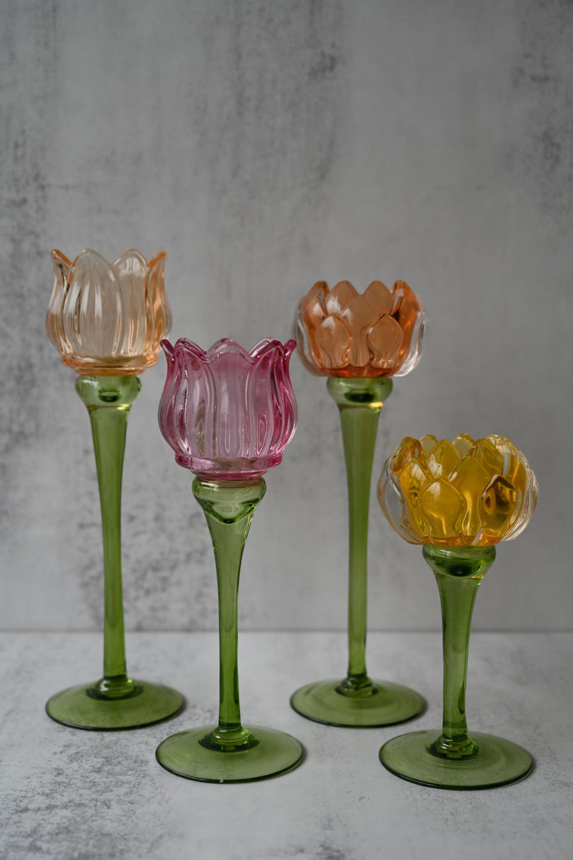 Glass Flower Tulip Lotus Candle Holders Floral Decor Always